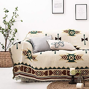 PHNAM Throw Blanket with Fringe for Couch Bed Soft Decorative Cozy Woven Knit Warm Bed Throws Reversible for Chair, Sofa, Living Room, Bedroom (51x63 inches)(B)