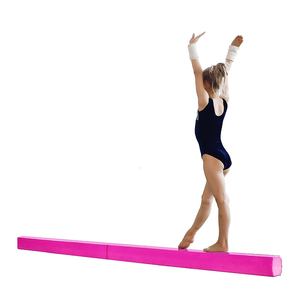 Athletic Bar Kids Gymnastics Horizontal Kip Bar with 6 FT x 4 FT Tumble Mat and Balance Beam Full Set, Adjustable 3 to 5 FT Gymnastic Junior Training Bar for Gymnasts Children, Fiberglass Rail (Pink)