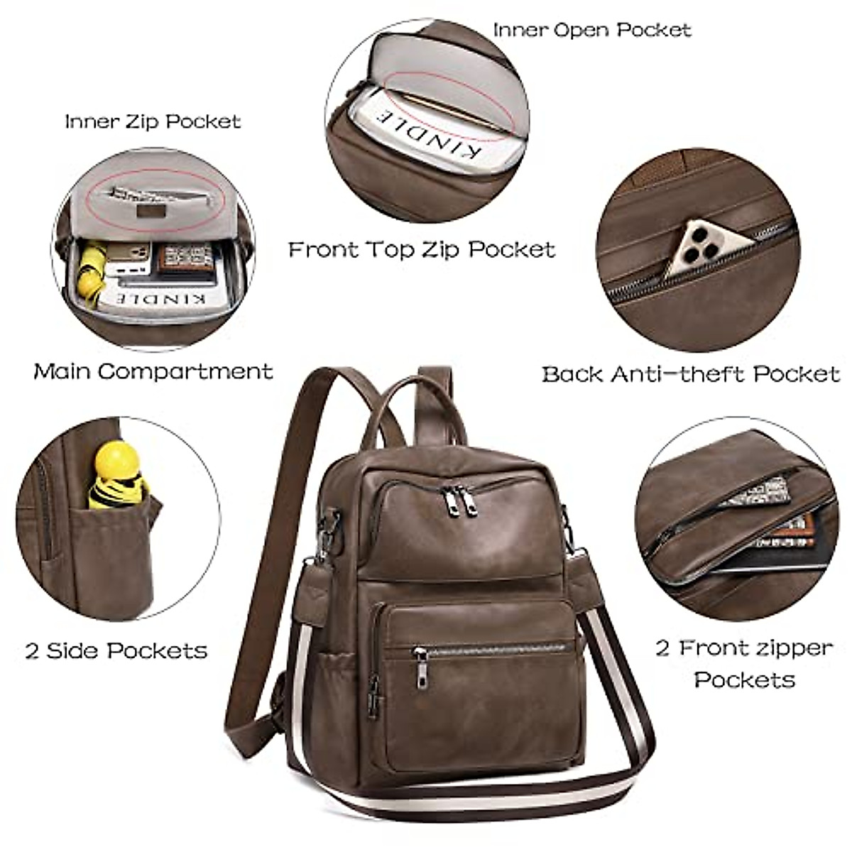 MYHOZEE Leather Backpack Purse for Women, Ladies Fashion Backpacks Handbags Western Coffee Back Pack Purses Vegan Work Travel Bagpack Designer Satchel Bags Small Shoulder Bag