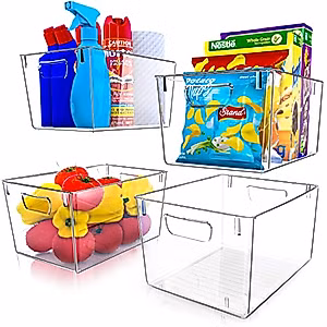 Utopia Kitchen Pantry Organization and Storage Bins - Set of 4 Large Pantry Organizer Bins - Clear Organizing Bins or Clear Storage Bins for Organization - Fridge Organizer with Built in Handles