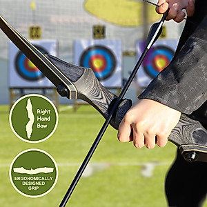 D&Q 60'' Archery Bow and Arrow Set for Adults, Hunting Bow, Recurve Bows for Adults Right Hand, Black Hunter Longbow Bow and Arrow Adult Beginner, Archery Set with 12pcs Fiberglass Arrows (50lbs)