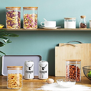 Mfacoy 4 Pack Glass Storage Jars with Airtight Bamboo Lid, 27 OZ Glass Canisters Set with Labels, Glass Food Storage Jar for Kitchen, Clear Container for Candy, Cookie, Coffee Beans, Snacks, Spices