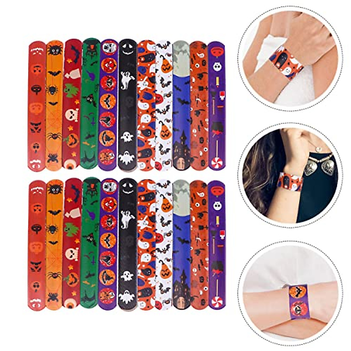 ibasenice 180 pcs Circle Decors, Kids Bracelets Decors Wrist Print Spider Props Ghost Bands Random Wristband Decorative Novelty Parties Supplies Slap Favors Prop Style Wristbands Party Snap