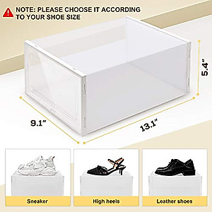 IPOW 12 Pack Thickened Clear Plastic Stackable Shoe Boxes, Foldable Shoe Organizer Sneaker Shoe Containers Shoe Storage Bins Drop Front Shoe Storage Boxes for Men, Women Kids