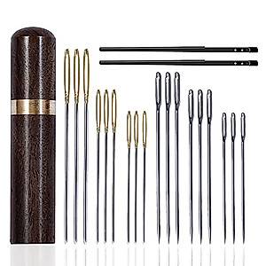 Leather Big Eye Needle, 21 Pieces 3 Sizes of Leather Needle Big Eye Needle, with 2 Leather Lacing Needles，1 Piece Needle Bottle, Leather Sewing Needle kit