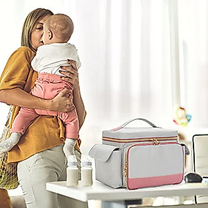 Damero Breast Pump Bag Compatible with Spectra S1 and S2, Pumping Cooler Bag for Bottles and Breast Parts, Fits for Home or Travel Use, Light-Gray Pink