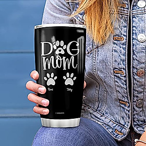 Wassmin Personalized Dog Mom Tumbler Cup With Lid 20oz 30oz Cats Double Wall Vacuum Insulated Tumblers Coffee Travel Mug Birthday Christmas Mothers Day Customized Gifts Women Lover Pet Owner (2 dogs)