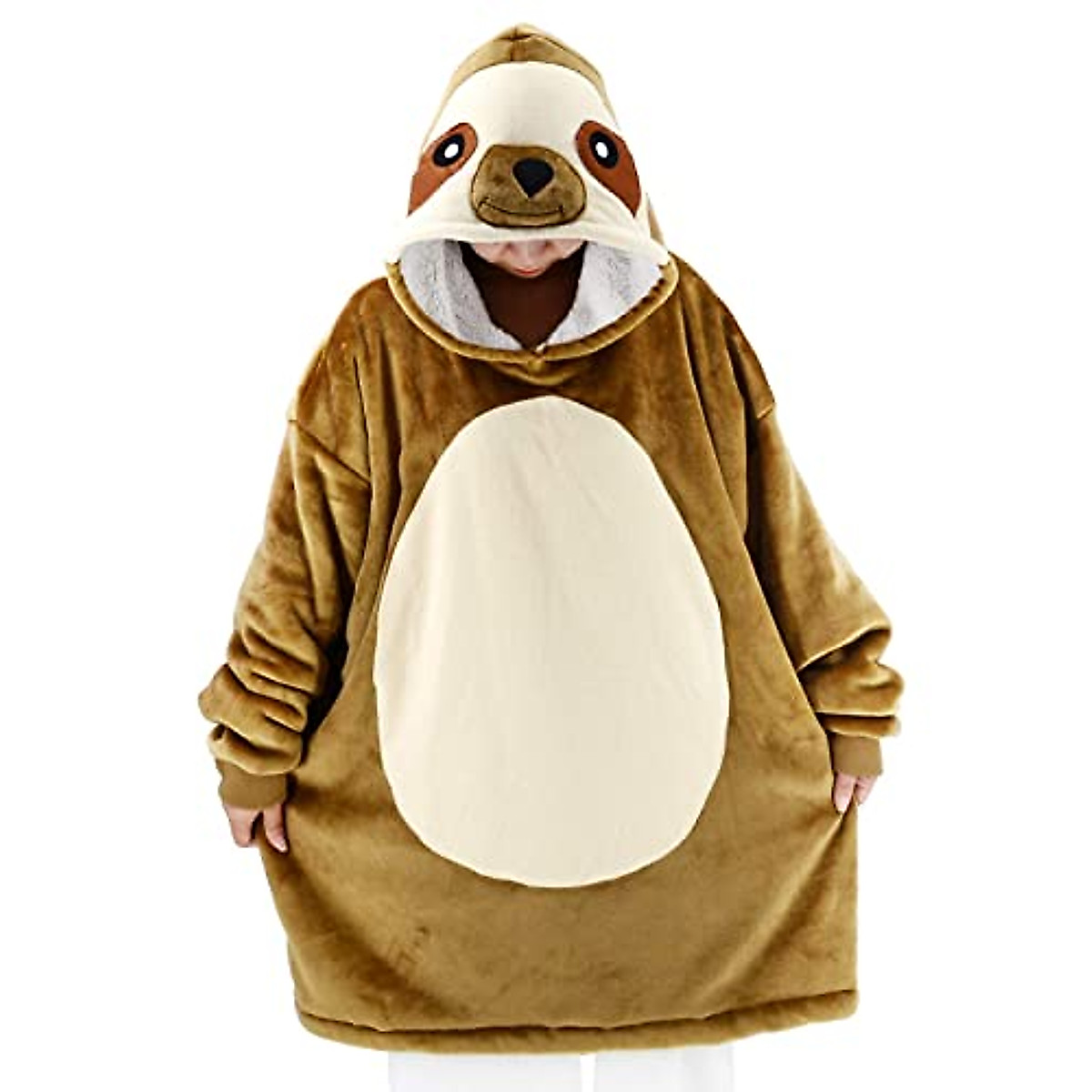 vavalad Sloth Wearable Blanket Sweatshirt Sherpa Oversized Hoodie TV-Blanket with Sleeves and Pockets for Adults Men Women Teens One Size Fits All