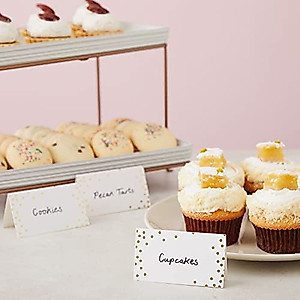 100 Pack Place Cards for Table Setting, Blank Table Name Cards for Wedding, Gold Foil Polka Dot Place Cards for Banquet, Events, Reserved Seating (2 x 3.5 In Folded)