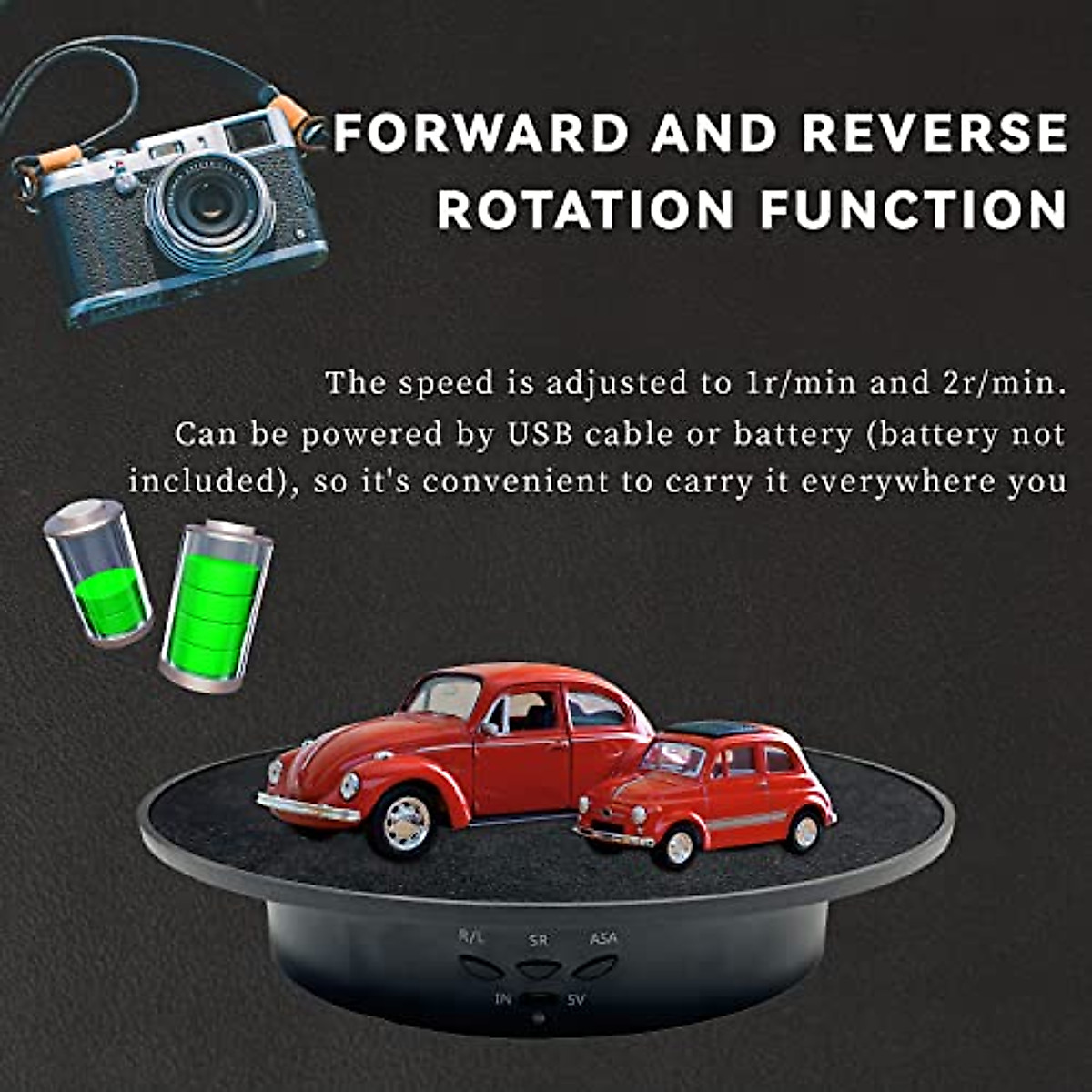 Motorized Rotating Display Stand, Electric Rotating Turntable Velvet Covered 360 Degree for Figure, Photography, Jewelry Product Operated Video Show, Max Load 17.6lb/7.88in, With 5 Free Mats (Black).