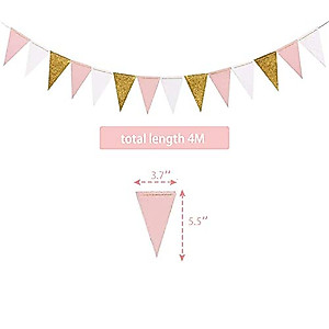 MoonBrush Glitter Paper Garland Banner for Party Photo Backdrop Wedding Graduation Birthday Festival Decor (Pink+White+Gold)