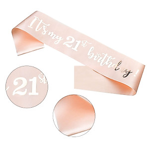 SGKUED 'It's My 21st Birthday' Sash, Rose Gold Soft Satin Sash with Rose Foil Lettering Birthday Sash for Girl 21st Birthday Party Favors and Decorations
