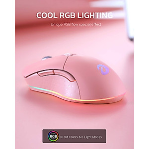 DAREU Pink Wireless Wired Gaming Mouse Dual-Mode Rechargeable 7 Programmable Buttons,10K DPI,RGB and 7 Adjustable DPI Levels up to [150IPS] [1000Hz Polling Rate] for PC Notebook Mac