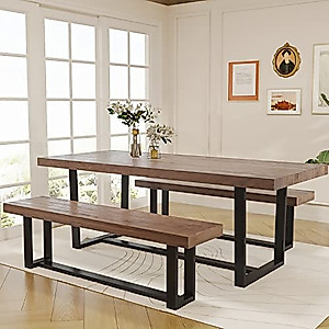 SOSPIRO 72 inch Wood Dining Table for 6 to 8, Industrial Rustic Rectangular Farmhouse Table with Steel Legs Metal Frame For Kitchen, Dining Room, Home Furniture, Brown