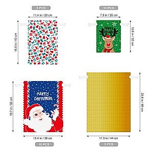 PRETYZOOM Amosfun Christmas Drawstring Gift Bags 30pcs Large Size Wrapping Upgraded Assorted Styles Santa 4 Sizes for Xmas Holiday Presents Party Favor Goody Bags with Ribbon Ties