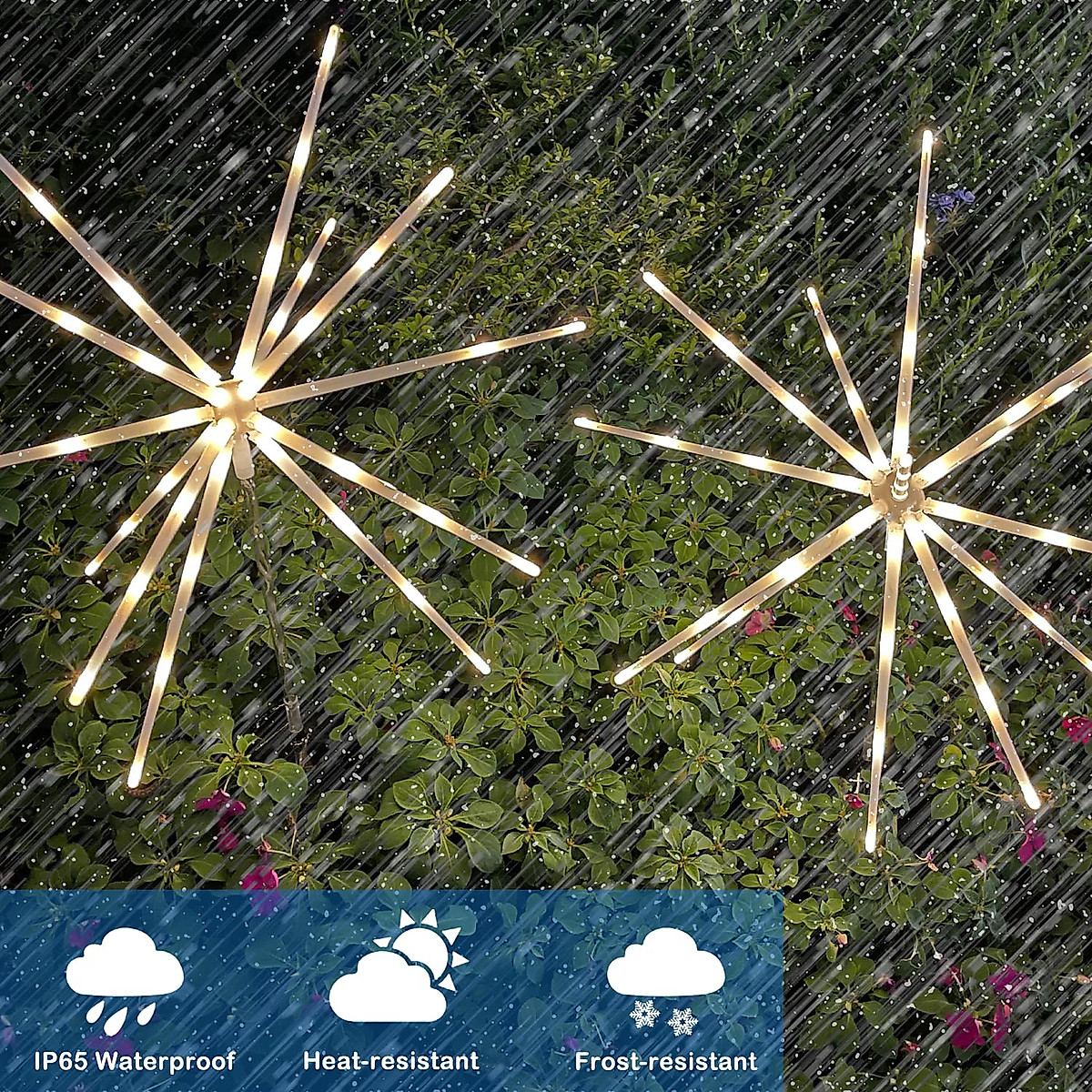 2 Packs Outdoor Solar Firework Lights Solar Powered Starburst Lights LED String Lights with Remote, 8 Lighting Modes Star Lights, Christmas Decorative Hanging Lights for Party Wedding Patio Garden