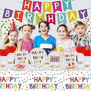 Birthday Party Decorations, 138Pcs Polka Dots Happy Birthday Party Supplies-Serves 24 with Birthday Plates and Napkins Birthday Banner Tablecloth for Boys Girls Birthday Party Decorations