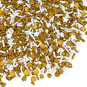 Manvscakes Sprinkles- Edible Cake and Cupcake Sprinkles with Assorted Shapes and Sizes for Parties, Metallic Sprinkle Mix for Cookies, Ice Cream, Cake and Cupcake Decorating, 4 oz, Gold sprinkles