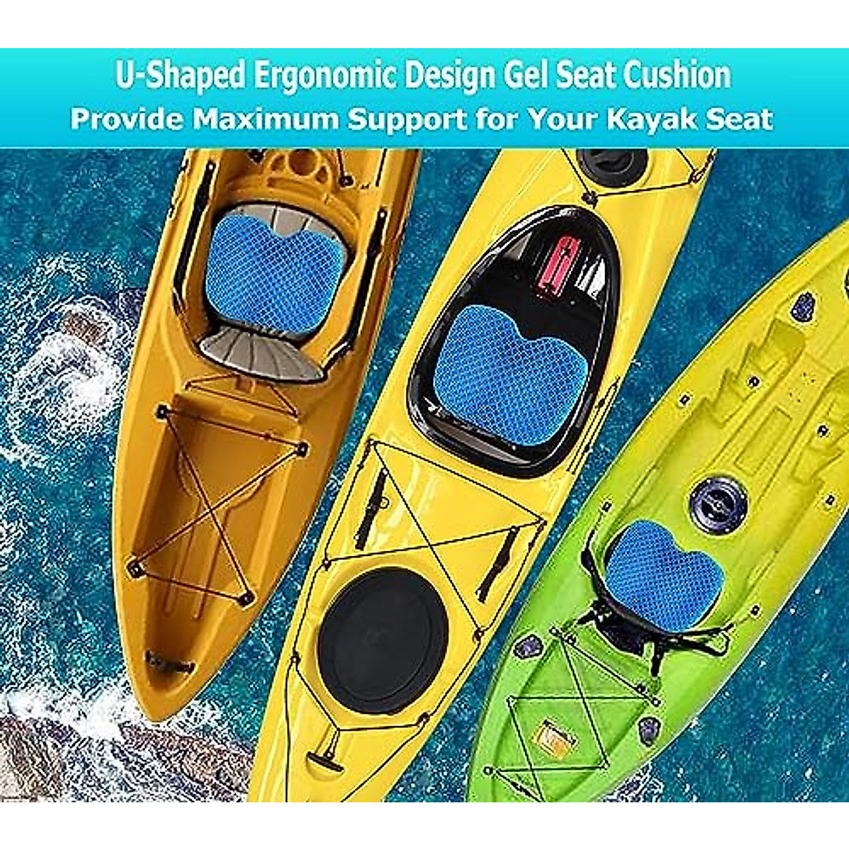 Kayak Gel Seat Cushion(Super Large & Thick), Anti Slip Waterproof Kayak Seat Pad for Ocean Kayak, Pedal Kayak, Canoe and Boat, Gel Kayak Cushion Soft & Breathable, Kayak Accessories for Fishing Kayak