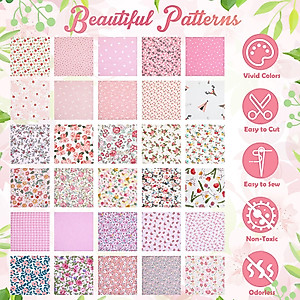 Tatuo 30 Pcs 10" Pink Theme Quilting Cotton Fabric Squares Floral Precut Fabric Square Sheets for Sewing Scrapbooking DIY Craft Patchwork