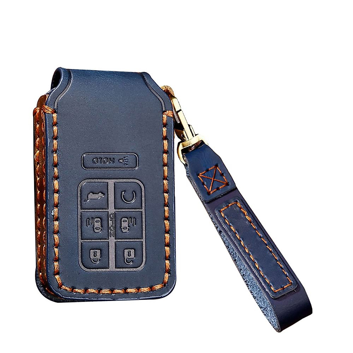 SANRILY Leather Key Fob Case, Blue - Premium Crazy Horse for Honda Odyssey 7 Buttons Smart Key 2018-2022 Keyless Protection, Unisex Accessory