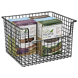 mDesign Metal Wire Food Storage Basket Organizer with Front Dip Opening for Organizing Kitchen Cabinets, Pantry Shelf, Bathroom, Laundry Room, Closets, Garage, Concerto Collection, Black