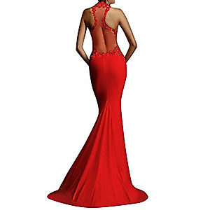 GlorySunshine Women's Sheath Sexy Lace Backless Mermaid Bridal Flare Dress (M, New Red)