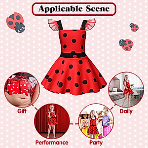 Girls Costume Polka Dots Dress Up Carnival Costume Birthday Outfit Christmas Party Cosplay Mask Gloves Headdress for Kids 130