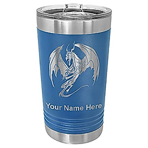 LaserGram 16oz Vacuum Insulated Pint Tumbler, Dragon, Personalized Engraving Included (Dark Blue)
