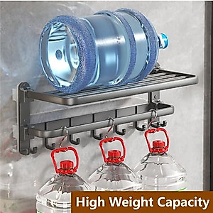 Noffeelink 24 Inch Towel Rack, Shower Towel Rack with Shelf, Towel Shelf for Bathroom, Bathroom Towel Rack with Hooks, Wall Mount Towel Rack No Drill and Screw Mounting (Black)