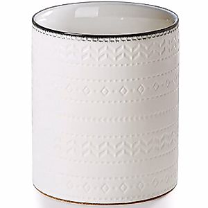 Getstar Large (7.2” x 6.2”) Kitchen Counter, Ceramic Cooking Utensil Holder with Protective & Non-Slip Cork Mat, Farmhouse Kitchen Decor