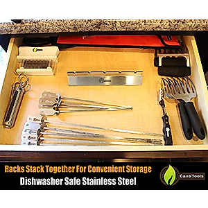 Cave Tools Kebob Rack For Shish Kebab Skewers - Stainless Steel Build Compatible with Wood, Round, Metal, Flat or Bamboo Skewers - BBQ Grilling Accessories