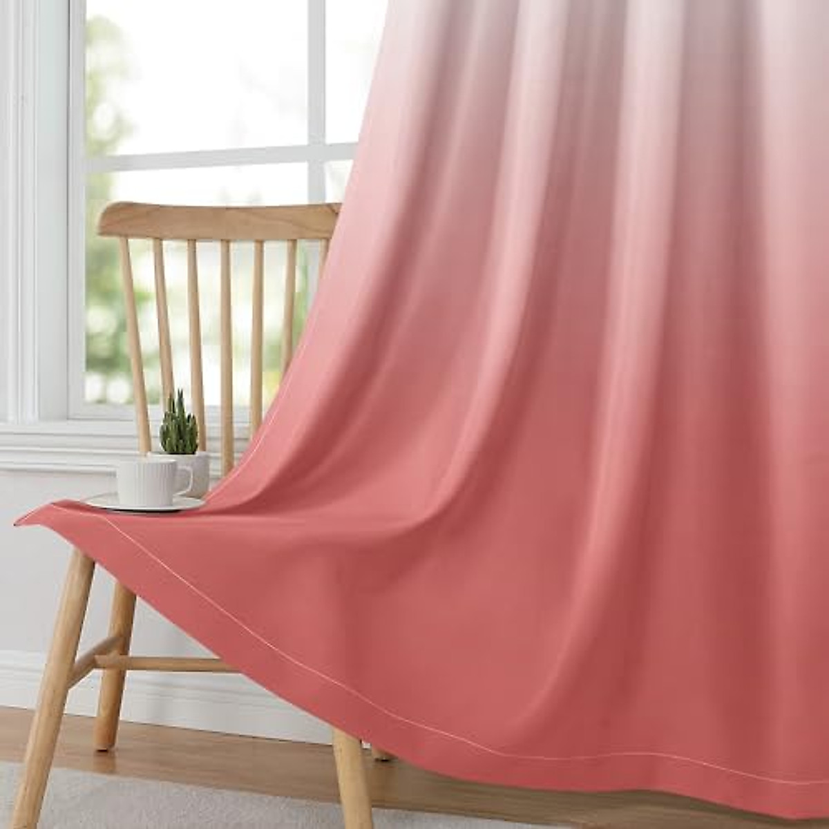 HOMEIDEAS Coral Pink Ombre Blackout Curtains 52 X 84 Inch Length Gradient Room Darkening Thermal Insulated Energy Saving Grommet 2 Panels Window Drapes for Living Room, Bedroom