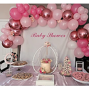 Pink White Rose Party Balloons, 60pcs 12 inch Pink White Rose Gold Confetti Balloons Kit, Pink White Chrome Rose Latex Balloons for Birthday, Wedding, Baby Shower, Graduation Decorations