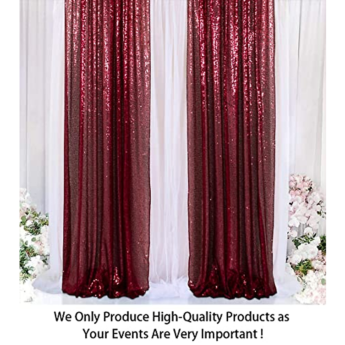Sequin Curtains 2 Panels Burgundy 2FTx8FT Sequin Photo Backdrop Burgundy Sequin Backdrop Curtain Pack of 2-190222E
