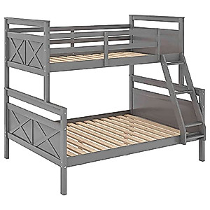 Cotoala Twin Over Full Solid Wood Bunk Bed with Ladder, Safety Guardrail, No Box Spring Need, Perfect for Bedroom Kids, Adults
