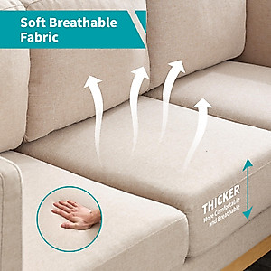 BALUS Sectional Sofa with Chaise Lounge, L Shaped Sofa Living Room Couch 83" Wide with Solid Wood Base, Modern Upholstered Linen Sofas, Easy Assembly - Beige