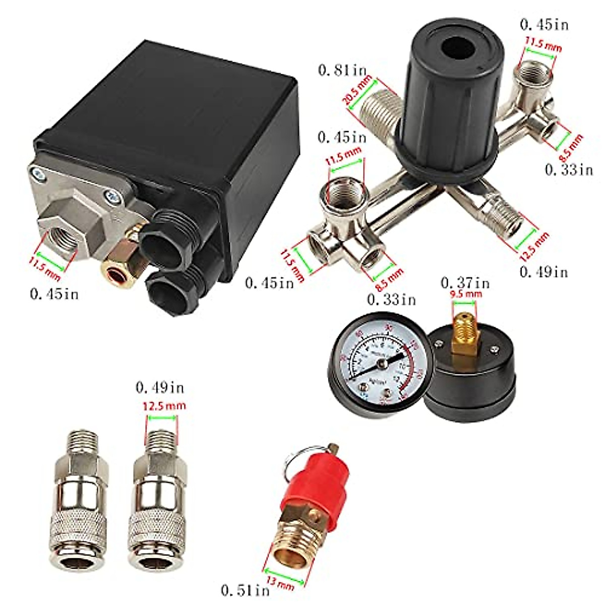 Air Compressor Pressure Switch Pressure Switch with Regulator Control Valve Gauge,Air Pump Air Compressor Parts,Pressure Switch Assembly of Pressure Regulating Valve