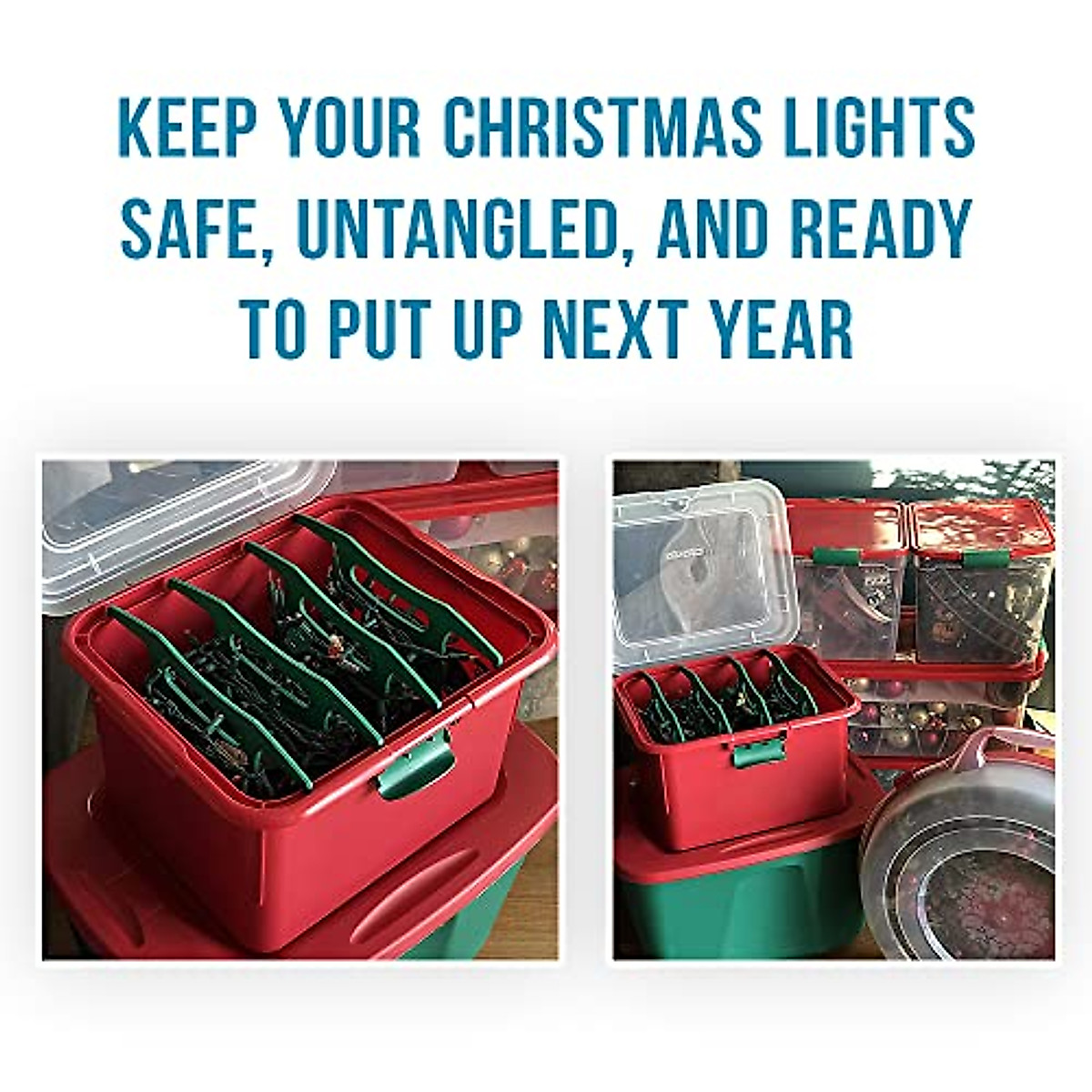 HOMZ 7875RBGLDC.02 Light Organizer Holiday Plastic Storage Container, 2 Pack, Red and Green, 2 Sets