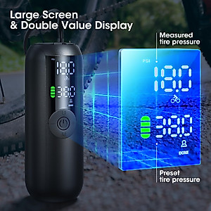 Electric Bike Tire Pump with Gauge, Tire Inflator Portable Air Compressor, Air Pump for Car Tires, Air Compressor for Car, Motorcycle, Bicycle, Ball