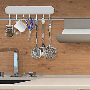 hancook Adhesive Knife Holder with 3 Slots for Knives Easy Cleaning Wall-Mounted Kitchen Knife Block 7 Hooks for Utensils