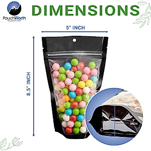 100 Pack 5"x8" Mylar Clear/Black Nylon Resealable Stand Up Bags Heat Seal Zipper Lock Reusable Storage Pouches for Zip Food Storage Lock Packaging with Tear Notches