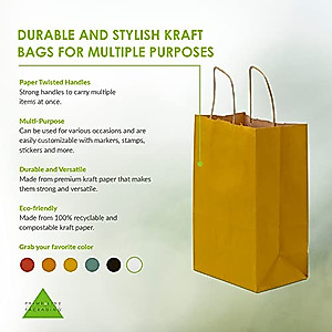 Yellow Gift Bags - 8x4x10 Inch 50 Pack Mustard Kraft Paper Shopping Bags with Handles, Small Craft Totes in Bulk for Boutiques, Small Business, Retail Stores, Birthday Parties, Merchandise, Bulk
