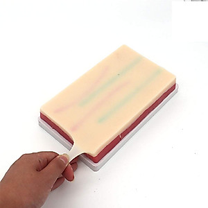 Venipuncture IV Injection Training Pad Model, Silicone Human Skin Suture Training Model, Injection Practice Pad, 4 Veins Imbedded, 3 Skin Layers(7.1" x 4" x 1.1")