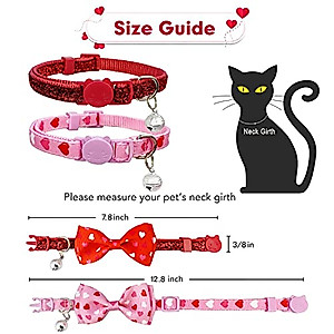 Pohshido Valentine's Cat Collar with Bow Tie and Bell, Holiday Breakaway Loving Heart Kitty Kitten Collar for Girls and Boys Male Female Cats (Love Song)