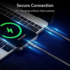 ESR USB-C to Lightning Cable, 0.5 ft (0.2 m), MFi-Certified, PD Fast Charging Cable for iPhone 14/14 Plus/14 Pro/14 Pro Max, iPhone 13/12 Series, iPhone SE 2022/11/XR, Braided Nylon, Black