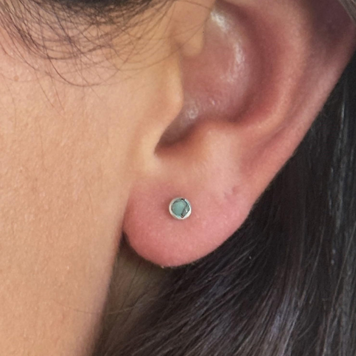 Handmade Turquoise Gemstone Round 3mm Stud Earrings, 925 Sterling Silver, Tiny Circle Studs for Women, Cartilage Earring, Tarnish & Water Resistant, By MiYa Jewelry Creations