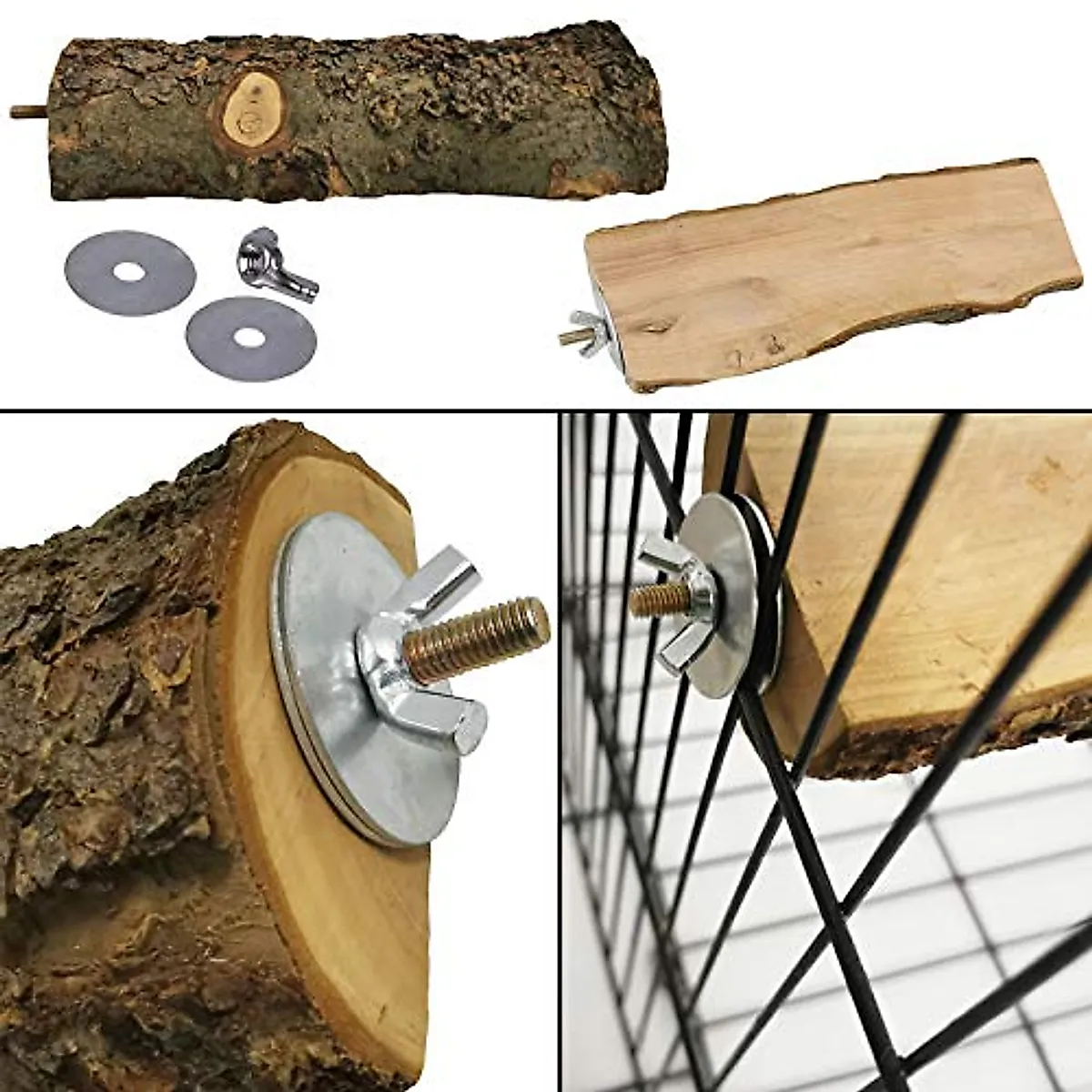 kathson Wood Bird Perch Wooden Parrot Stand Toy Parakeet Standing Platform Chew Toys Natural Cuttlebone Paw Grinding Stick Cockatiels Cage Accessories Exercise Toy for Conures Budgies Lovebirds 5PCS