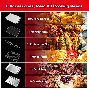 Galanz GT12SSDAN18 Digital Fry & Rotisserie Combo 8-in-1 Air Fryer Toaster, Convection Oven with Pizza & Dehydrate, 4 Accessories Included, 1800W, 26 Quart Large, Stainless Steel, 30L, 2 knobs