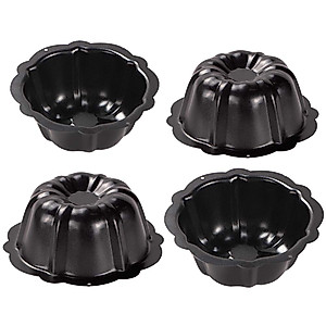 Webake Mini Cake Pan Nonstick Fluted Cake Pan 4 Inch Carbon Steel Baking Cup Mold for Buntcake, Bavarois, Brownie, Cupcake, Pudding Canele, Pack of 4